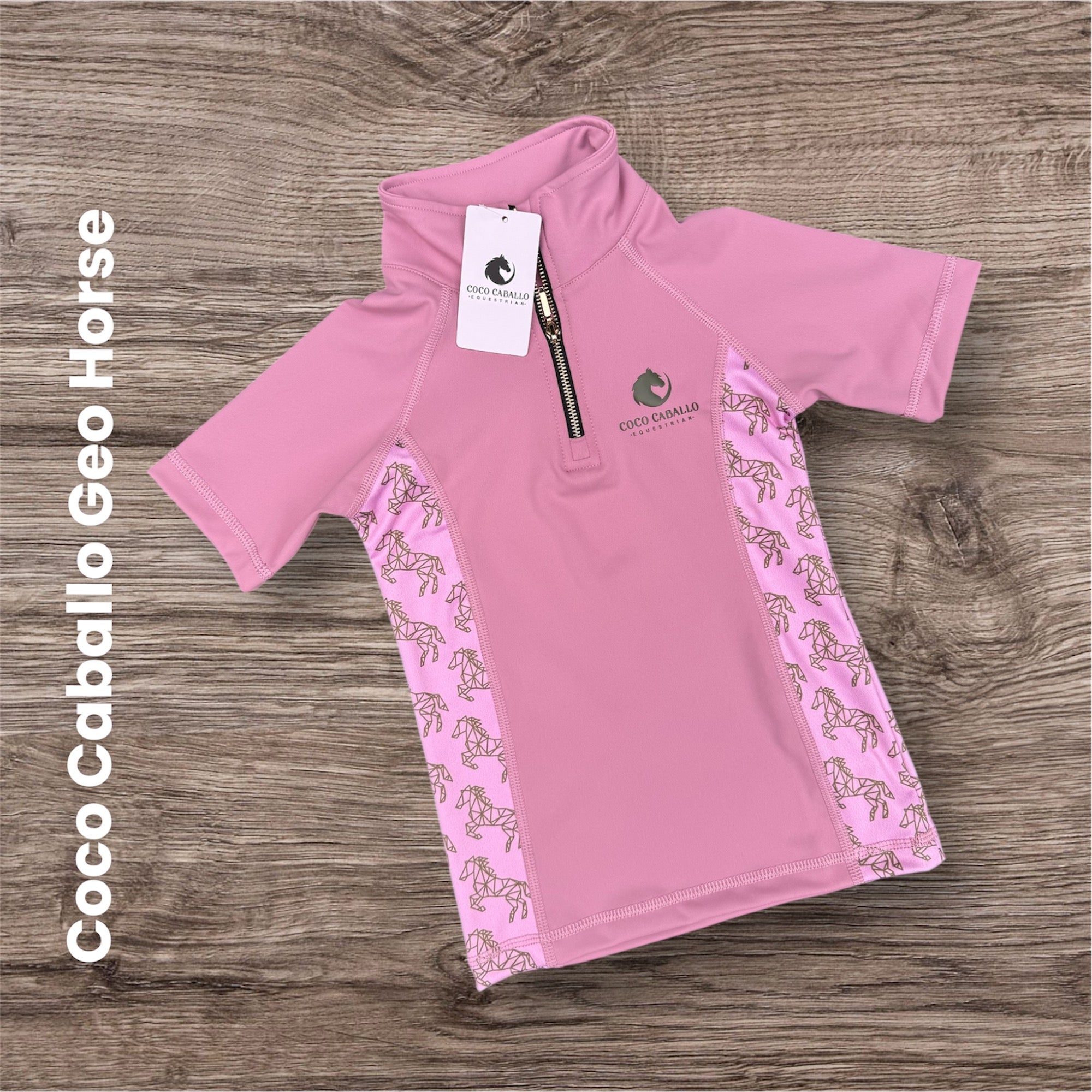 Girls Horse Riding Base Layer- Coco Caballo Pink Geo-Horse Short Sleeve ...